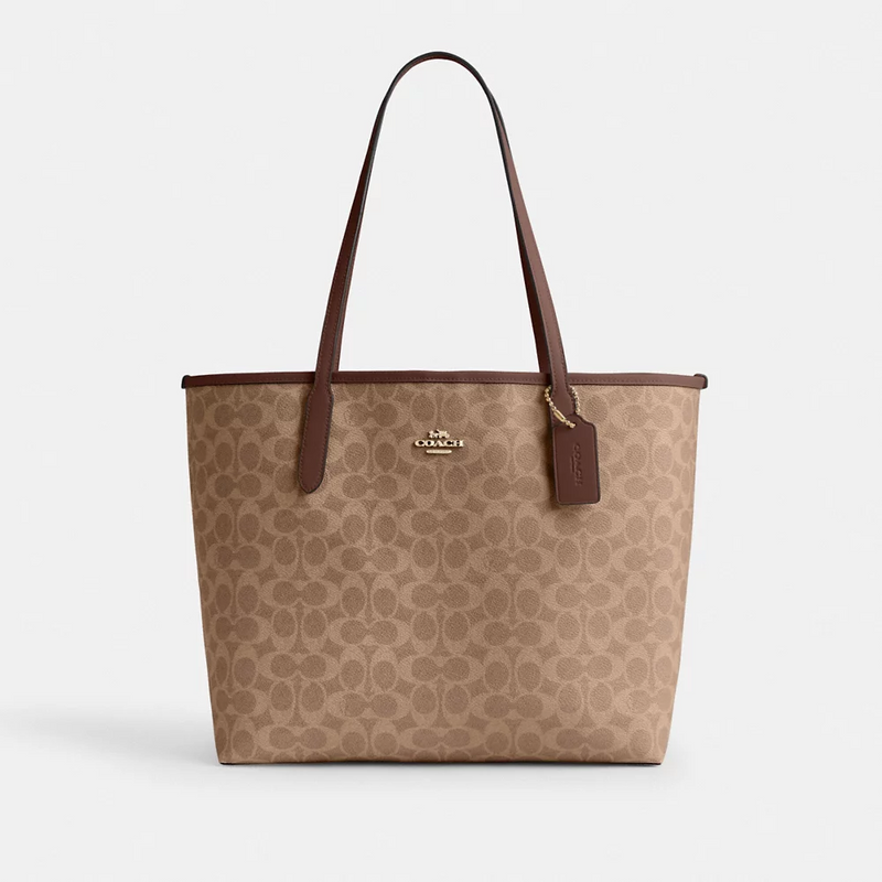 COACH Bag Malaysia | COACH City Tote Bag In Signature Canvas In Tan ...